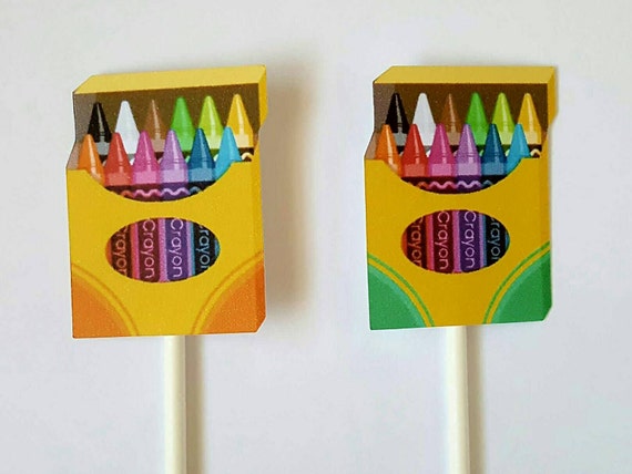 Crayon cupcake toppers set of 12 art party art by JCPaperPlace