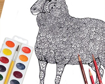 Sheep coloring page | Etsy