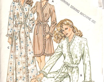Butterick 4864 1980s EILEEN WEST Misses Nightgown and Robe