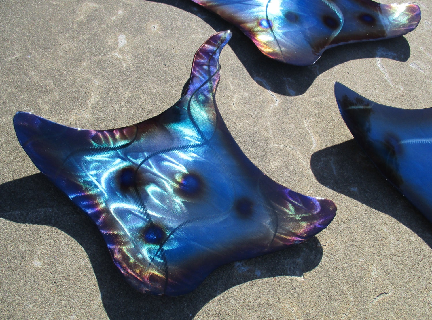 Manta Ray Family abstract metal wall art Blue Stingrays modern
