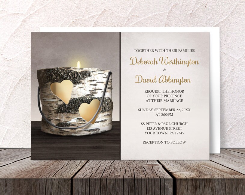 Rustic Candle Wedding Invitations and RSVP Country Hearts