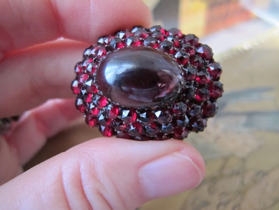 Antique Carbuncle Garnet Cluster Brooch/ Mid Victorian 1800s