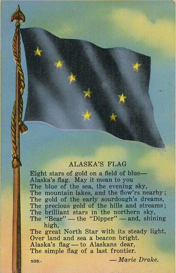 Alaska's Flag State Song Marie Drake Poem Vintage Greeting