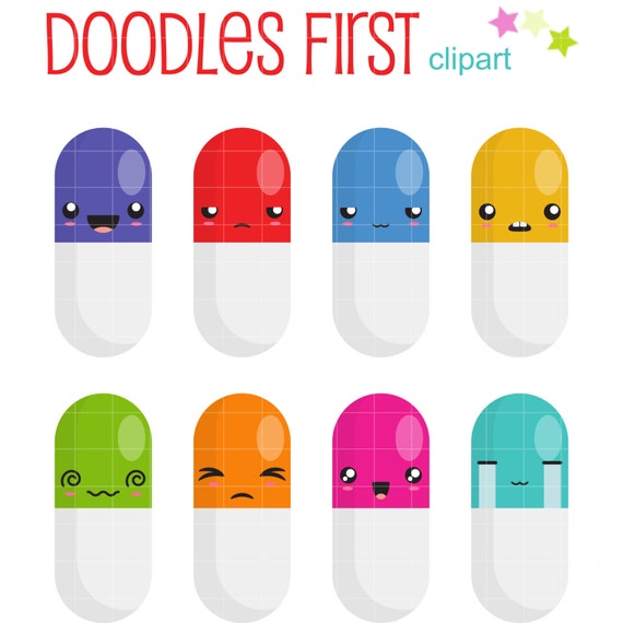 Kawaii Medicine Pills Clip Art for Scrapbooking Card Making