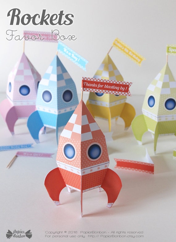 Rockets favor box printable editable space party gift box