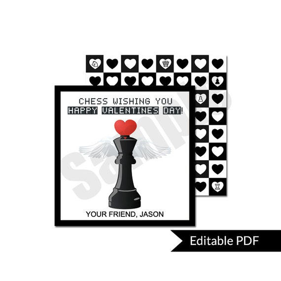 Chess Valentine Cards Instant Download Printable Editable PDF