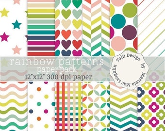 50 OFF Thin Stripes DIGITAL PAPER Colorful rainbow by HelloTalii