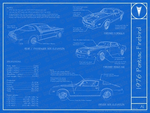 1976 Pontiac Firebird / Trans Am blueprint poster