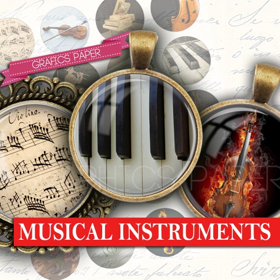 Classical musical instruments Digital Collage Sheet 1 inche