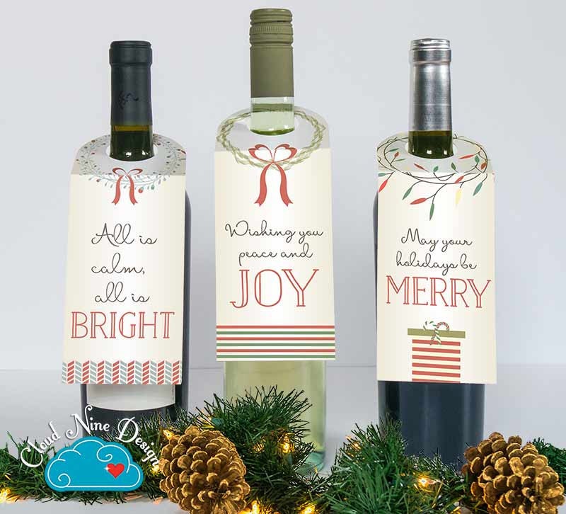Holiday Wine Tags Holiday Wine Labels Christmas Wine Tag