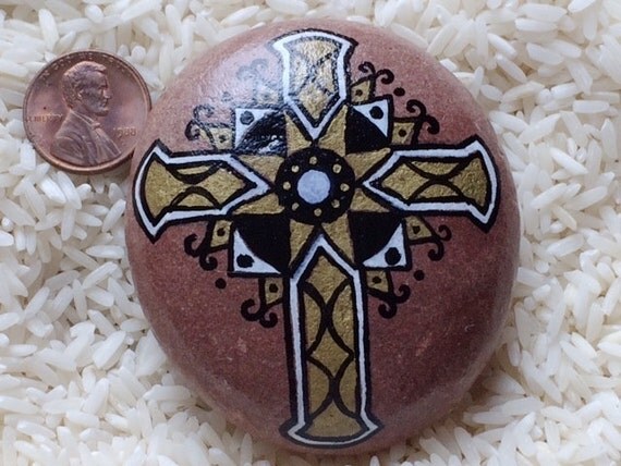 Items similar to Painted rock decorative cross on Etsy