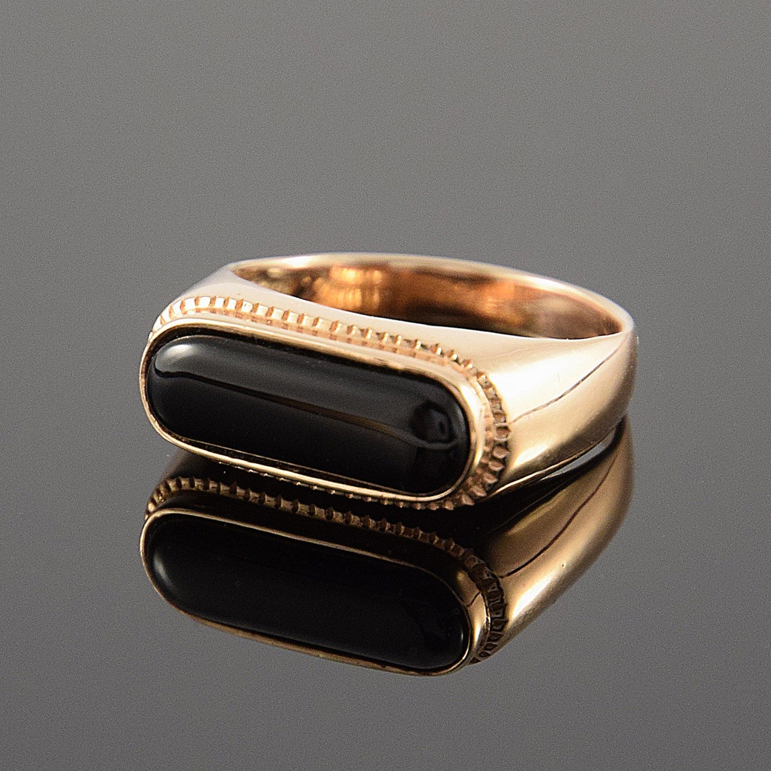 Black onyx ring Onyx gold ring Wide gold ring Gold men