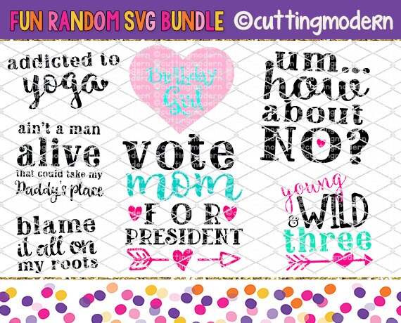 Fun Random SVG Cut File Bundle PNG Included 20 files