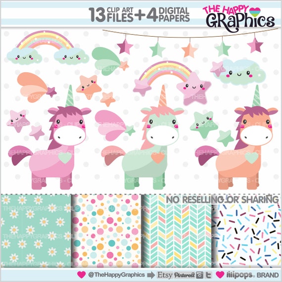 Unicorn Clipart Unicorn Graphics COMMERCIAL by TheHappyGraphics