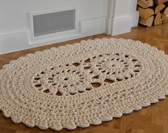 Items similar to Crochet cotton covered clothesline rug in off white ...