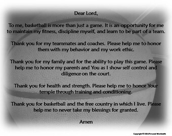Athlete's Prayer Digital Print Basketball Poem