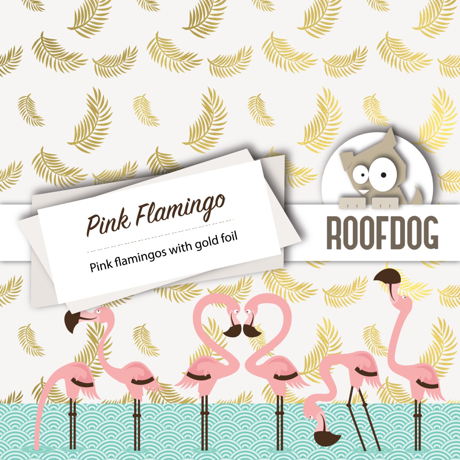 Flamingo digital paper gold foil flamingos by RoofdogDesigns