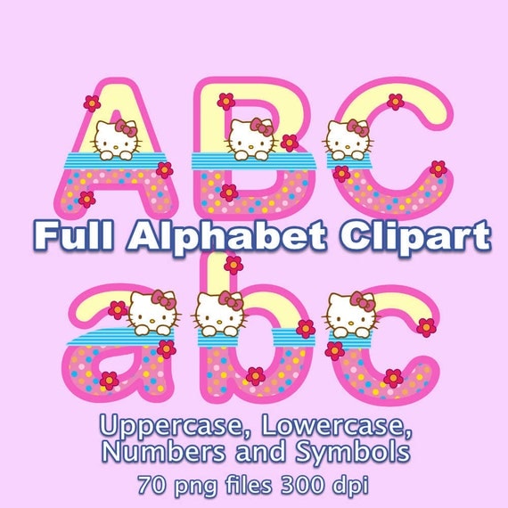 Hello Little Kitty Alphabet Clipart 70 png files 300 dpi