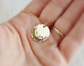 Gold disc necklace | Etsy