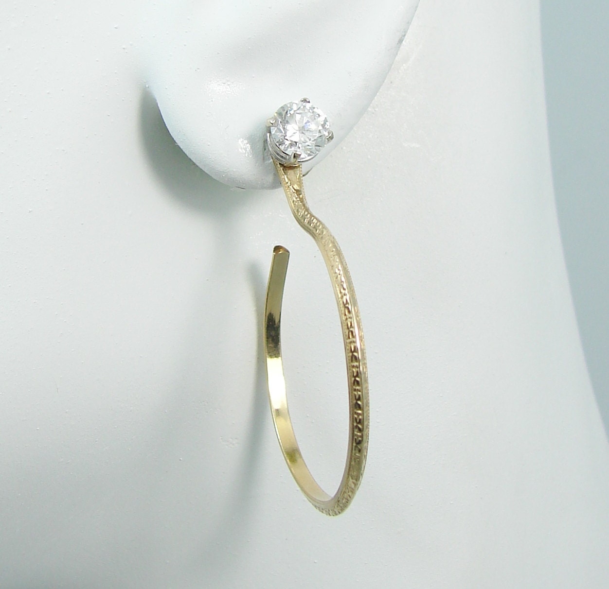 EARRING JACKETS Gold Filled Drop Hoop Jackets Diamond Stud