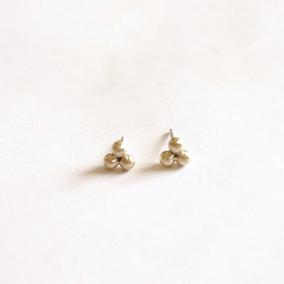 3 Ball Stud Earrings 3mm brass Studs Tiny Gold by VirginiaWynne