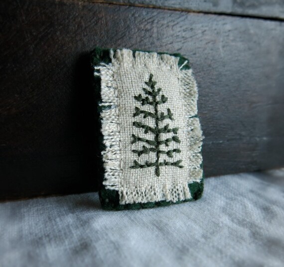 Evergreen Tree Hand Embroidered Brooch Winter Coat Accessory