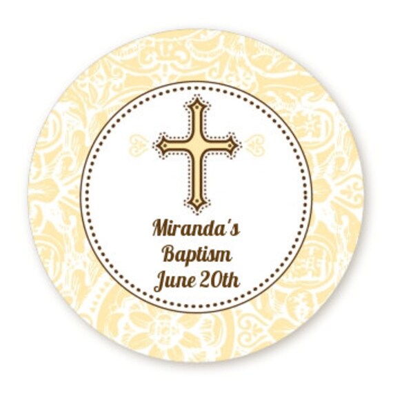 Cross Yellow & Brown - Personalized Circle Round Baptism / Christening ...