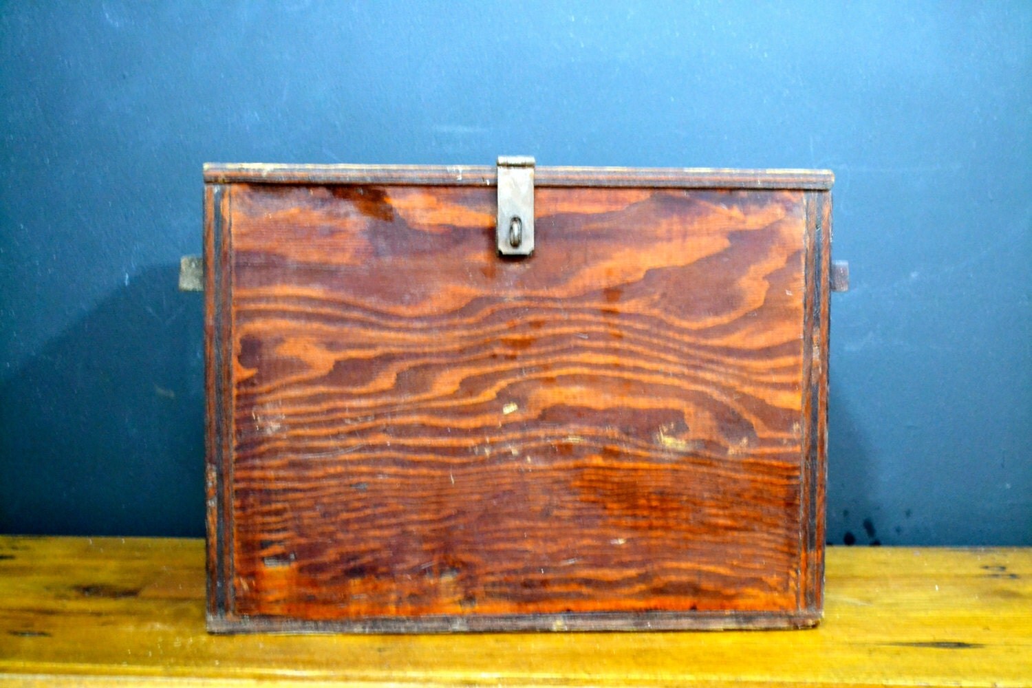 Vintage Shipping Box, Solid Dark Wood Storage Box, Locking Shipping ...