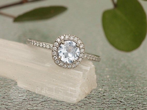 Ice Blue Sapphire Engagement Ring Gold Diamond by PristineJewelry