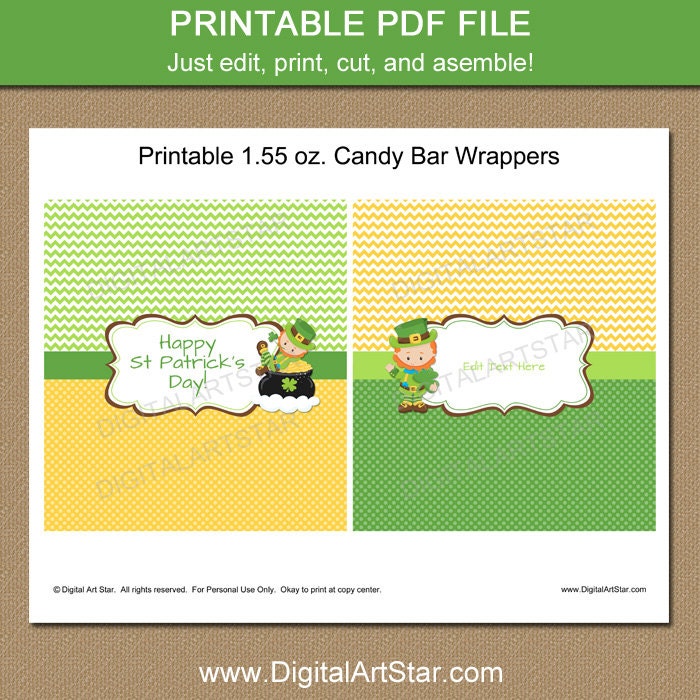 St Patricks Day Candy Bar Wrapper Template with Cute