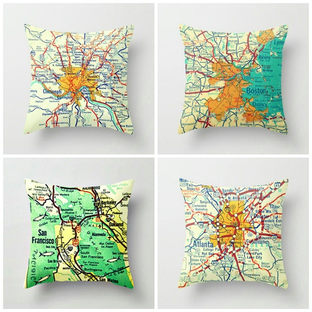 Custom Map Pillows Map Art Map Canvas and Map by VintageBeachMaps