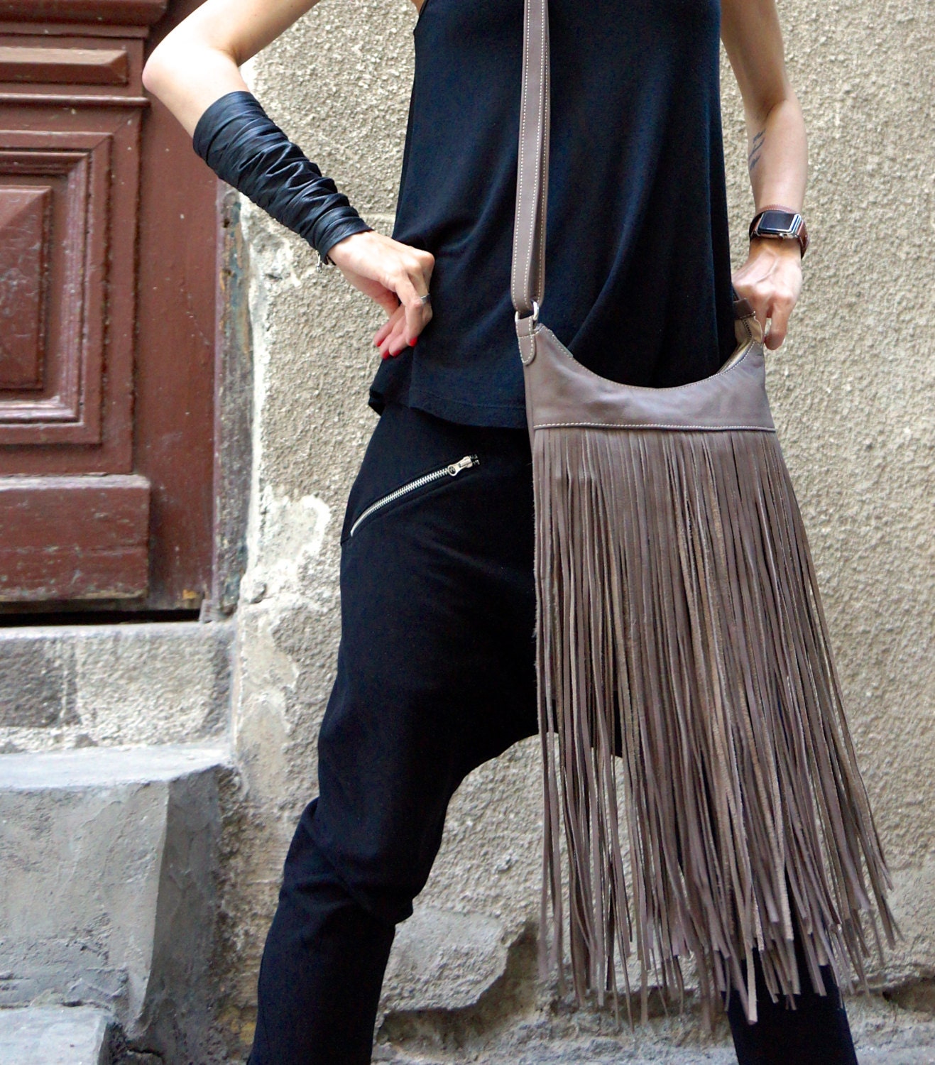 NEW Collection 2016 Genuine Leather Cappuccino Fringe Shoulder