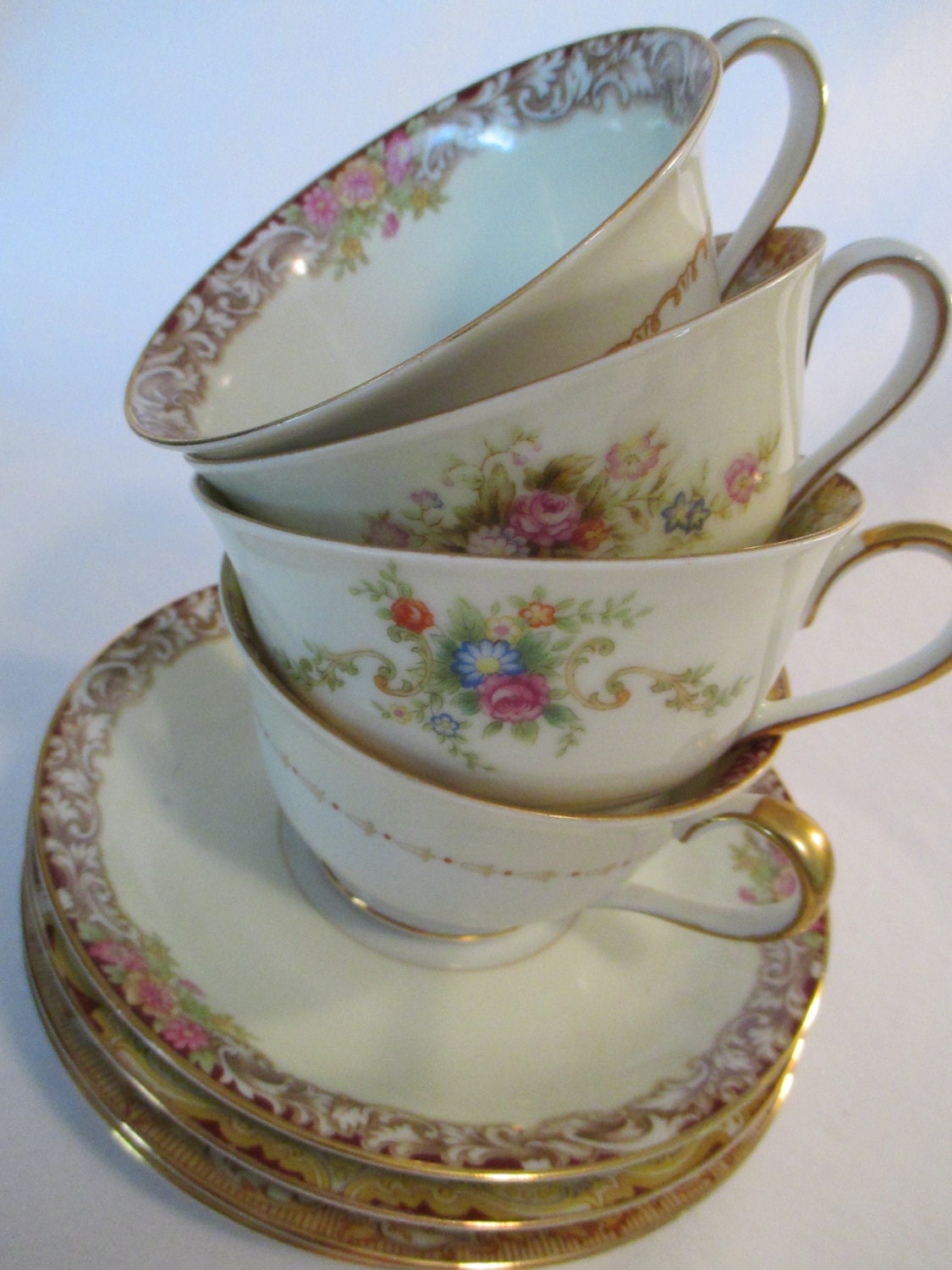 Vintage Mismatched China Cups & Saucers for Tea by LBFCollections