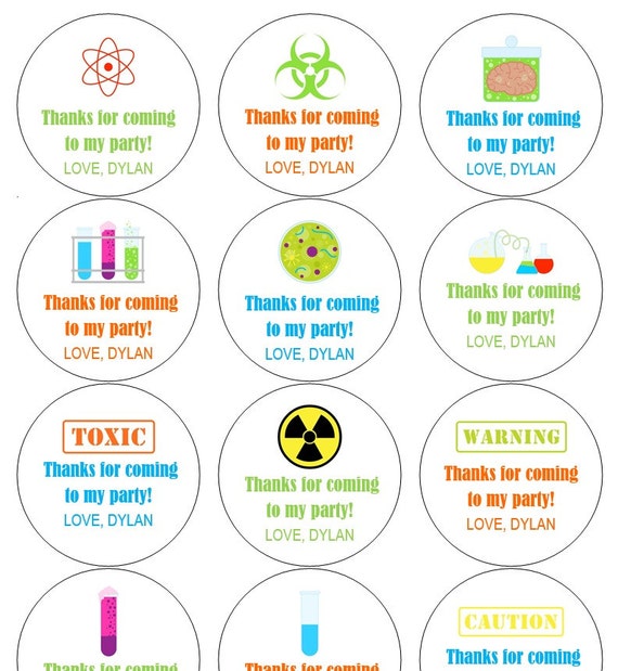 12 Science Theme Stickers, Thank You Stickers, Goodie Bags, Gift Tags ...