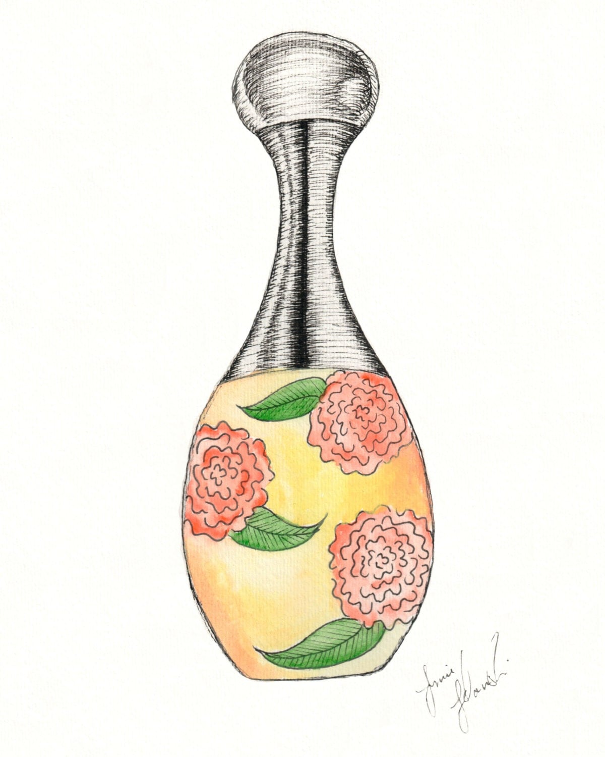 J'adore Dior Perfume Drawing Print Pen and Ink with