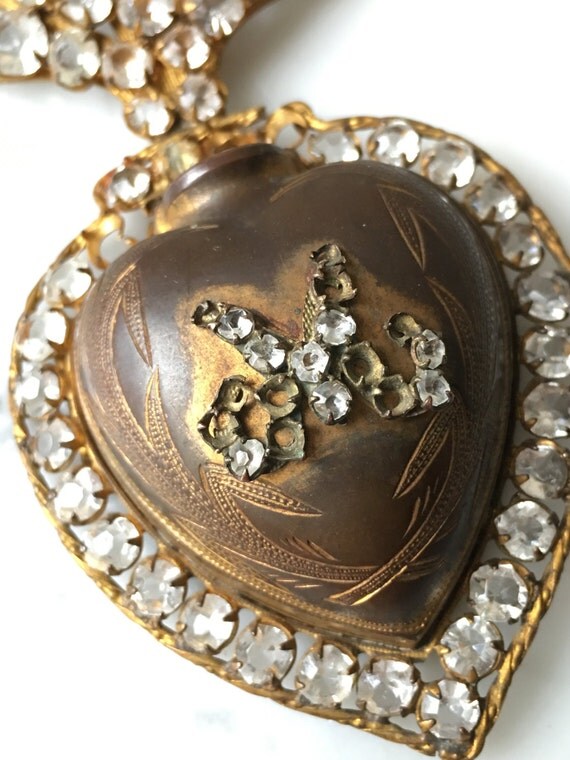 authentic 1800s antique French paste flaming heart reliquary