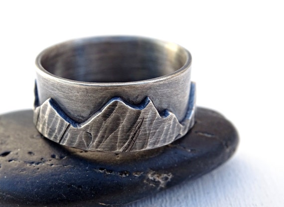 silver mountain range ring outdoor wedding ring silver