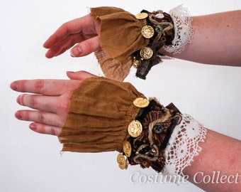 Items similar to Brown Leather and Lace Sexy Steampunk Wrist Cuffs on Etsy