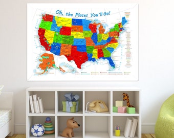 Kids World Map Oh the Places You'll Go Map Poster by Artalytics