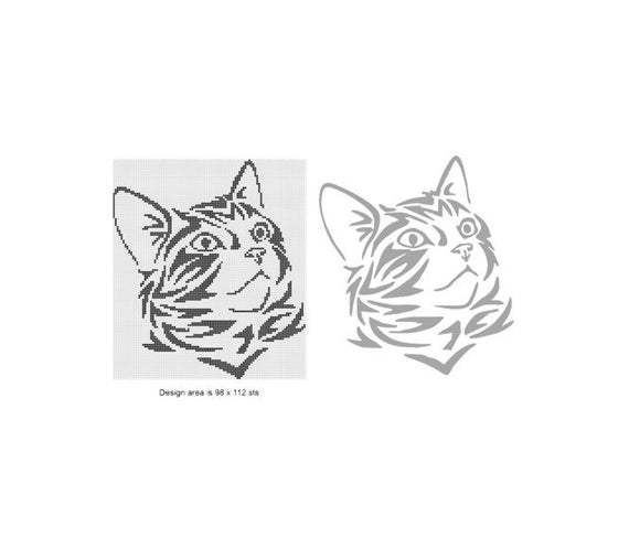 Cat face counted chart Filet crochet graph Cat by evascreation