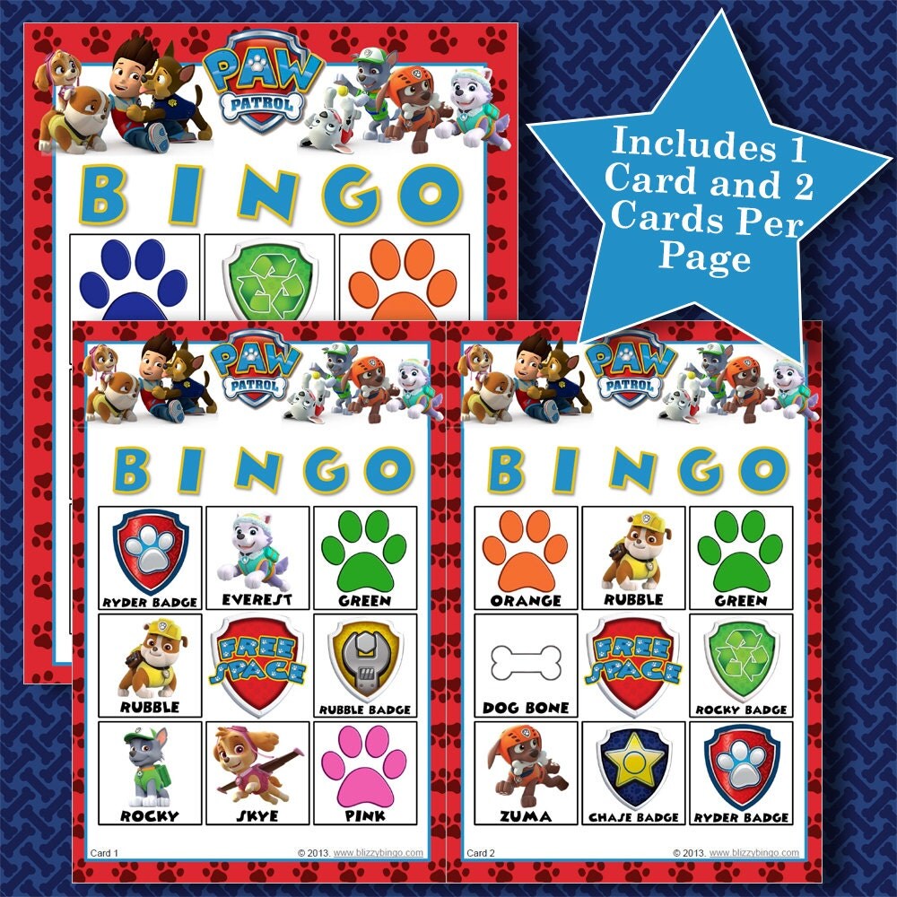 PAW PATROL 3x3 Bingo printable PDFs contain everything you