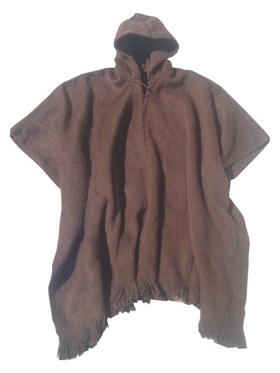 Mens Hooded brown solid color poncho made in handloom