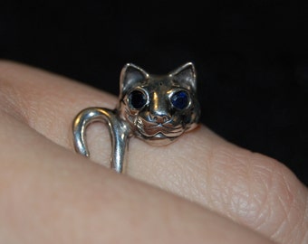 Vintage Bust Kitty Cat Sterling Silver Hoop by BadKittyCrafts