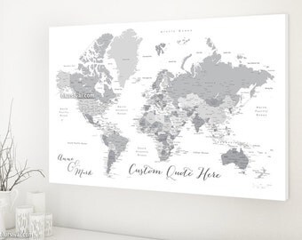 Grayscale world map | Etsy