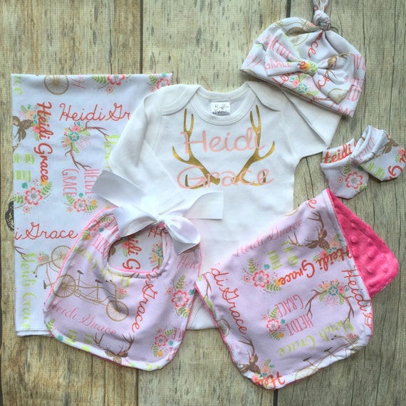 Items similar to Custom designed hospital set, name blankets, baby bib ...