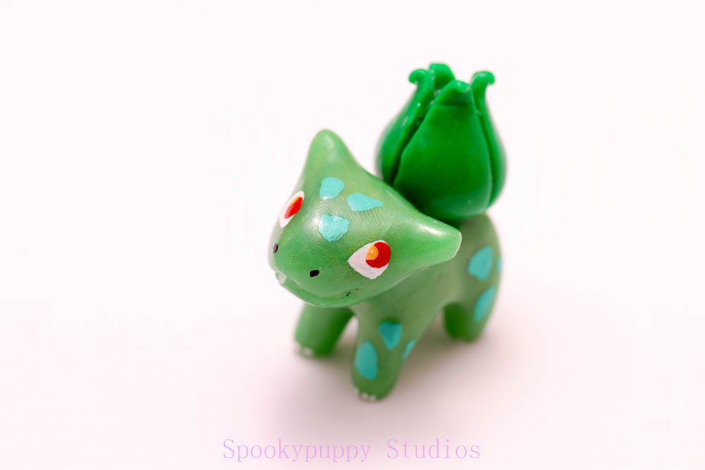 Cute polymer clay Bulbasaur pokemon desk sitter figure friend