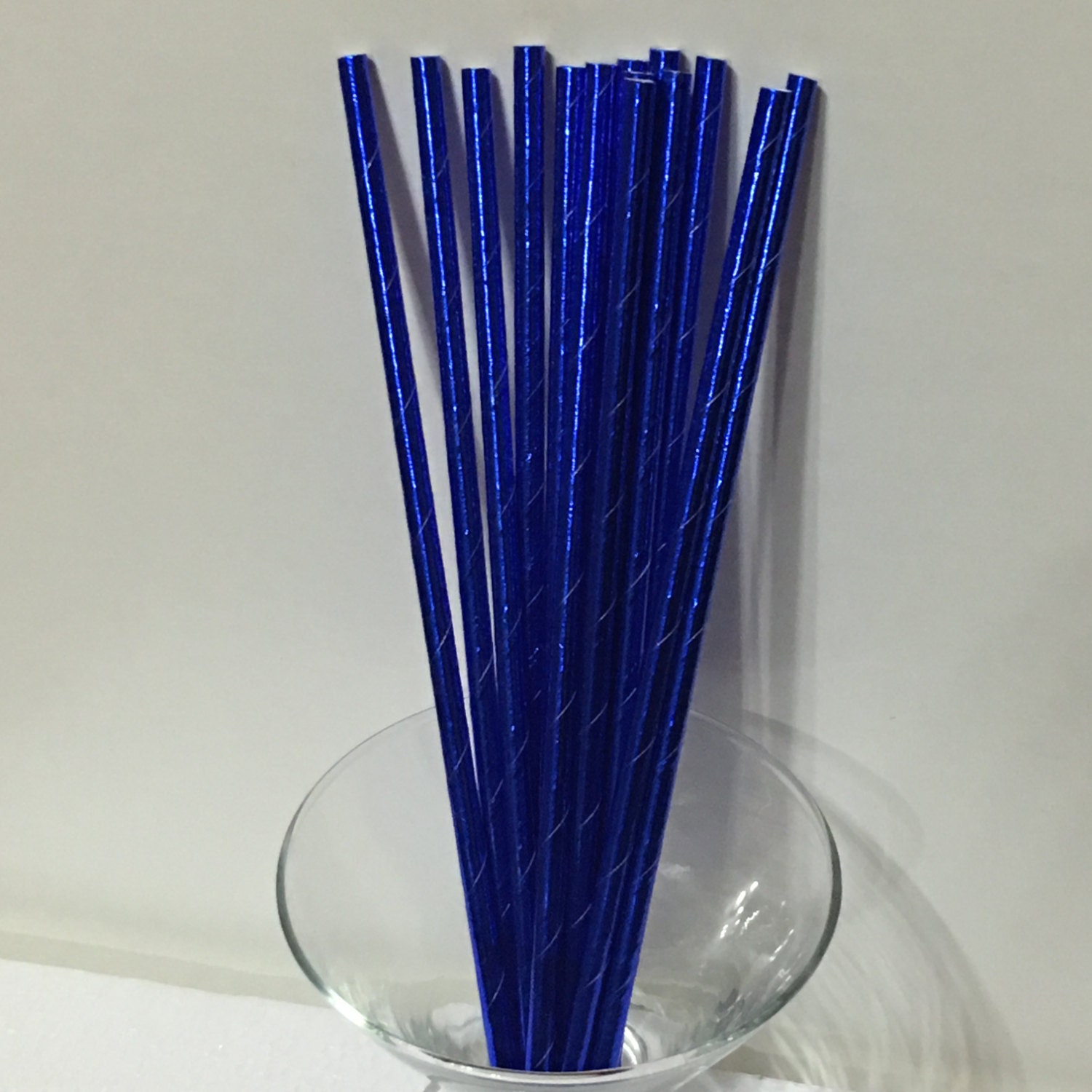 24 Blue Metallic Foil Paper Party Straws. Cake Pop Straws.