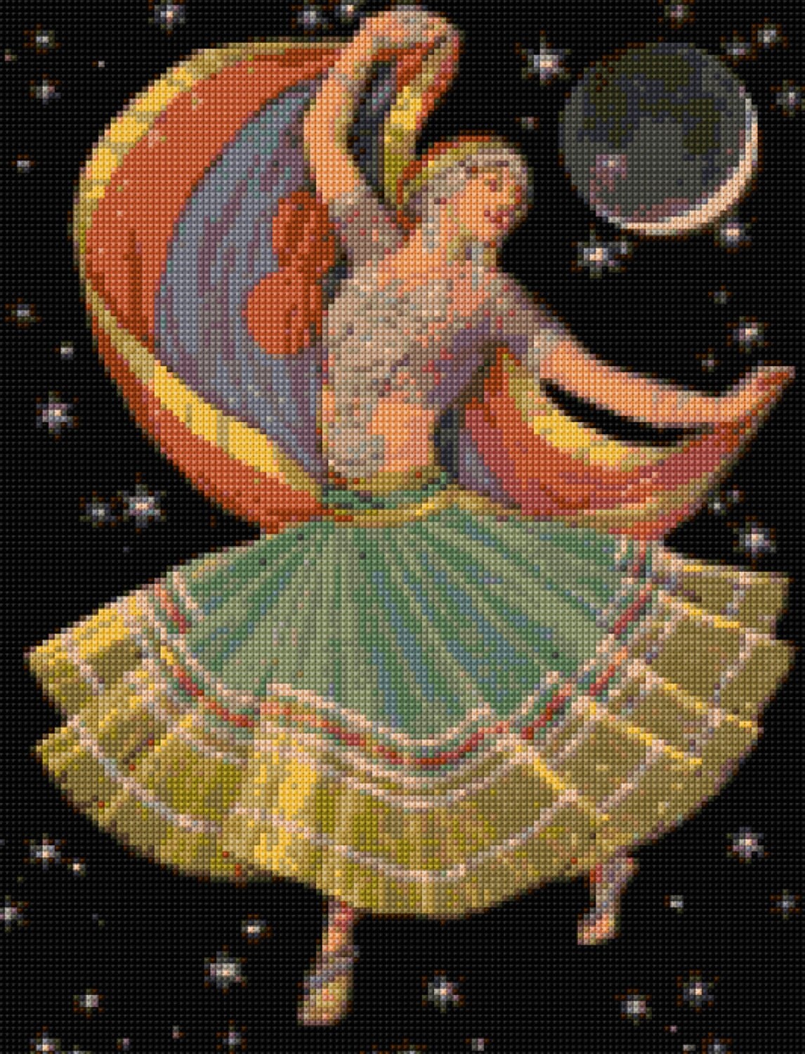 Art Deco Romani Gypsy Moon Dancer Cross Stitch pattern PDF