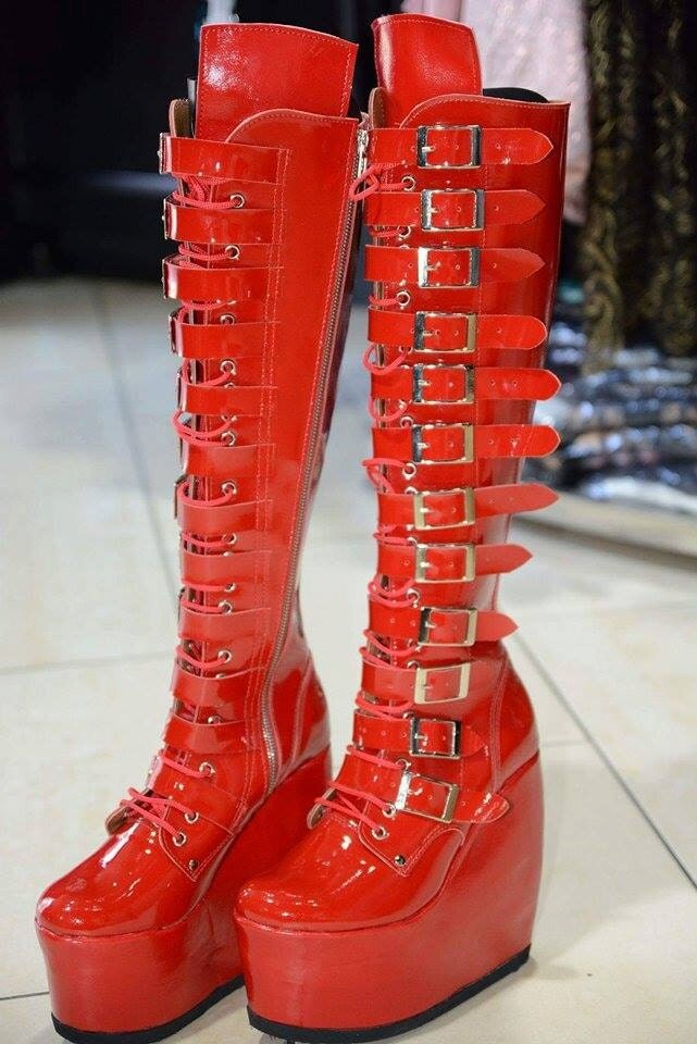 Red leather boots/Patent leather boots/Red lacquer boots/