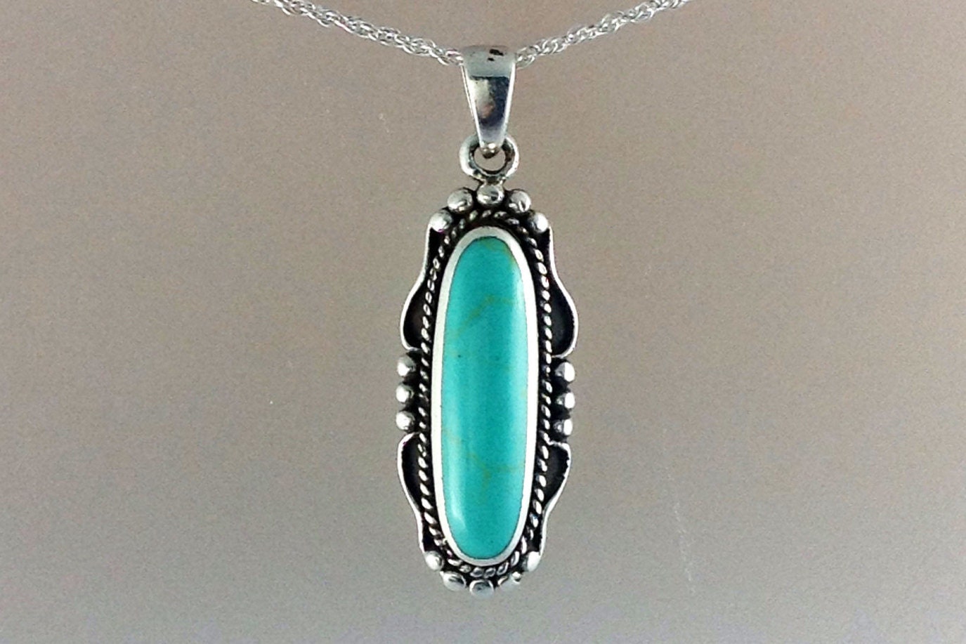 Turquoise NecklaceSilver Oval Turquoise PendantTurquoise